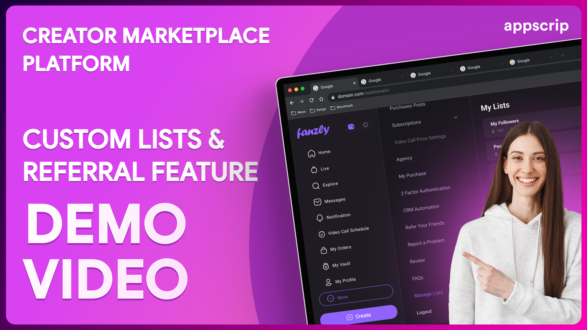 عرض البرنامج النصي Onlyfans | القوائم المخصصة وميزة الإحالة – Appscrip